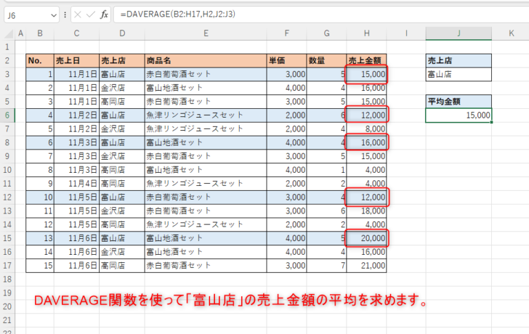 エクセルのDAVERAGE関数の使い方は？データベースから条件に一致する値の平均値を求める方法を解説 - 富山 パソコン教室「キュリオ ...